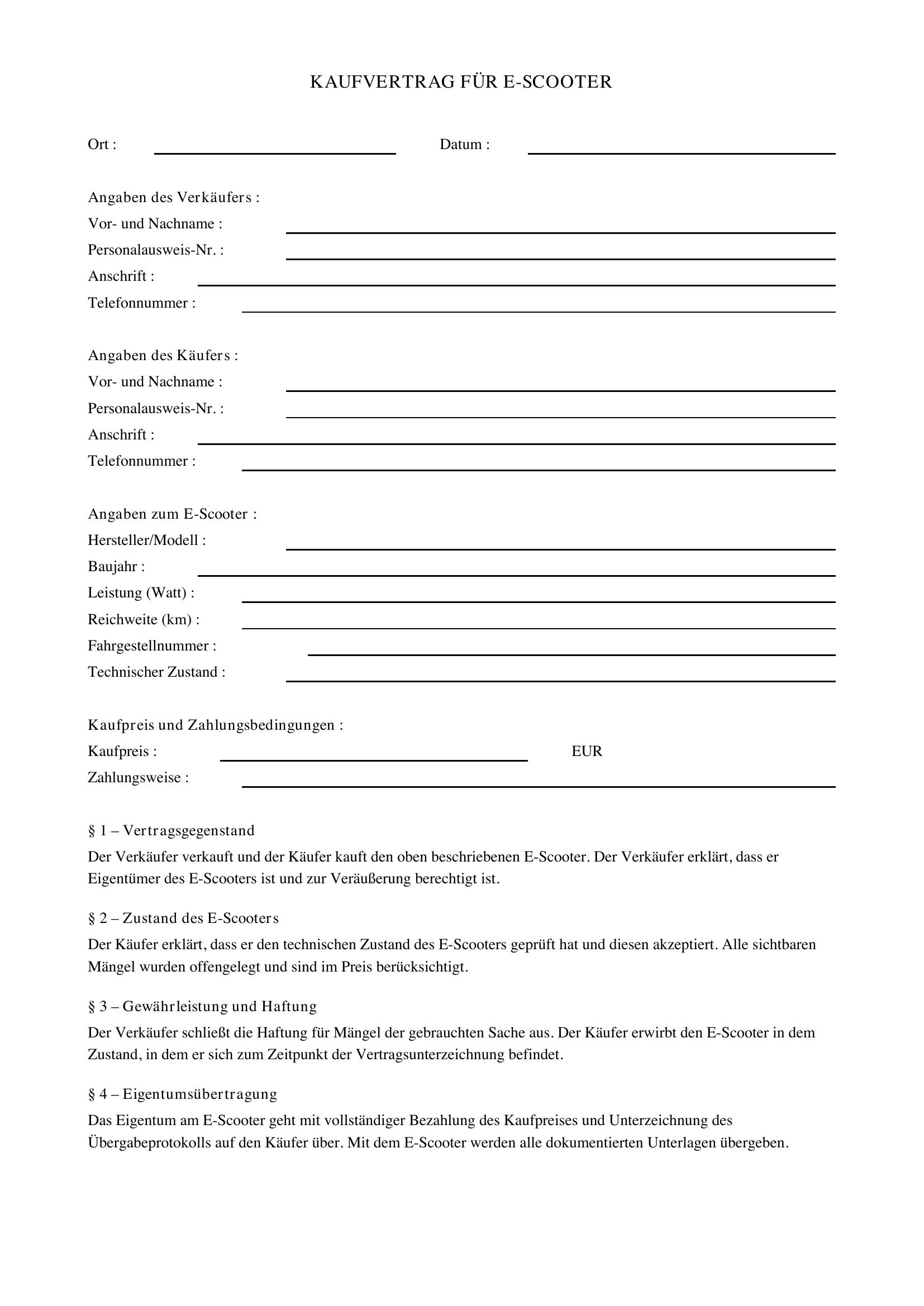 Kaufvertrag E Scooter