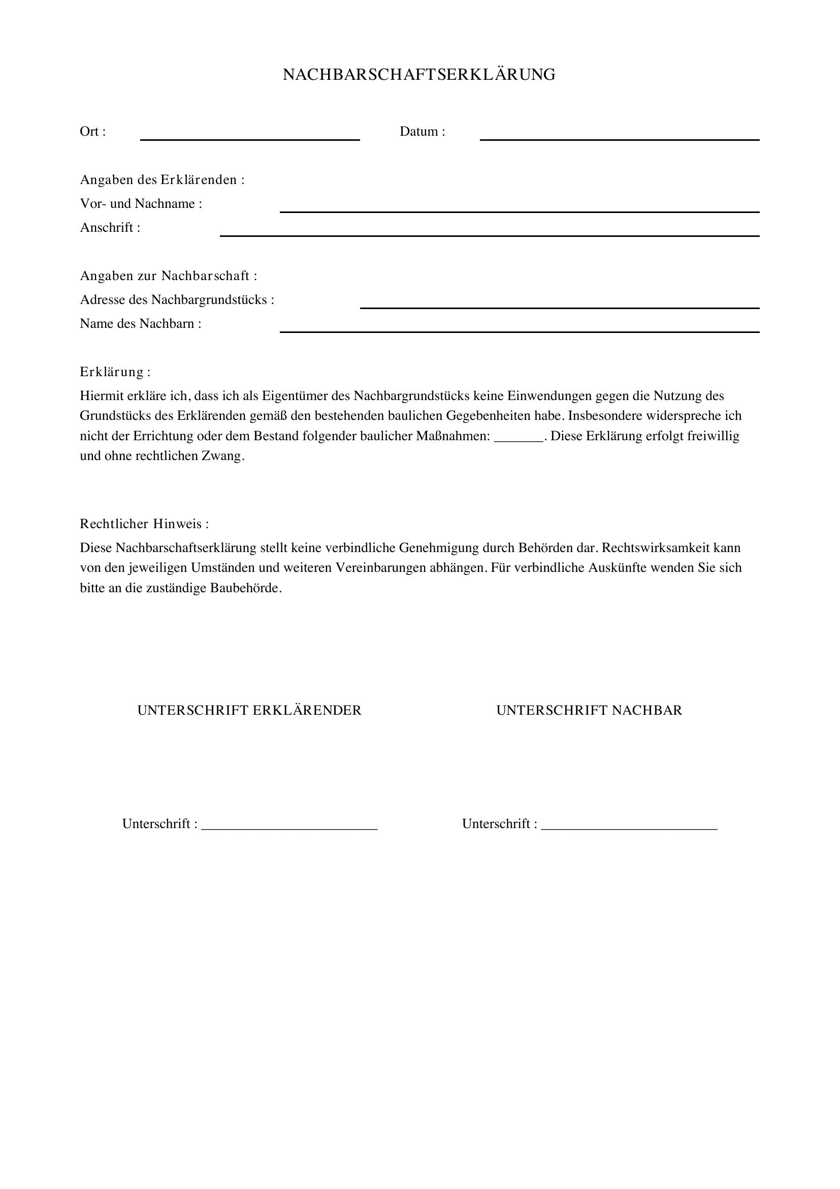 Nachbarschaftserklarung Muster Pdf